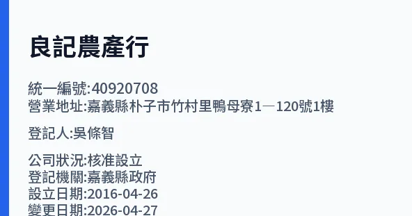 良記農產行的照片-統編 40920708(嘉義縣) 公司登記資料與營業項目詳細圖表