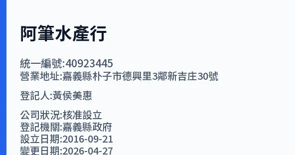 阿筆水產行的照片-統編 40923445(嘉義縣) 公司登記資料與營業項目詳細圖表