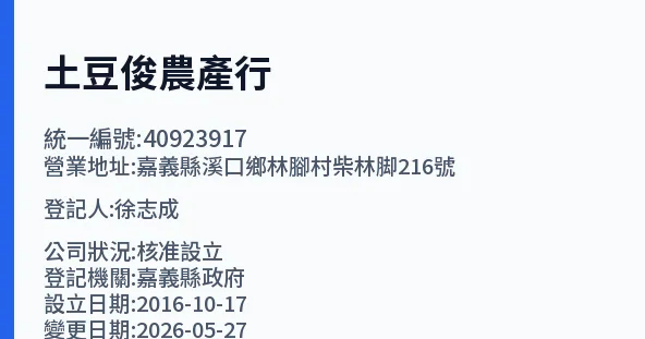 土豆俊農產行的照片-統編 40923917(嘉義縣) 公司登記資料與營業項目詳細圖表