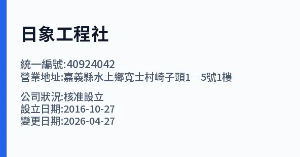 日象工程社的照片-統編 40924042(嘉義縣) 公司登記資料與營業項目詳細圖表