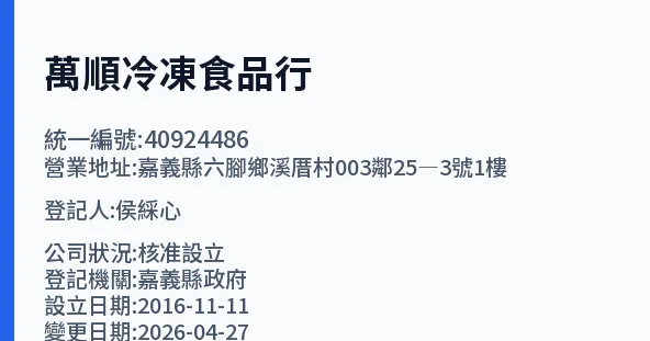 萬順冷凍食品行的照片-統編 40924486(嘉義縣) 公司登記資料與營業項目詳細圖表