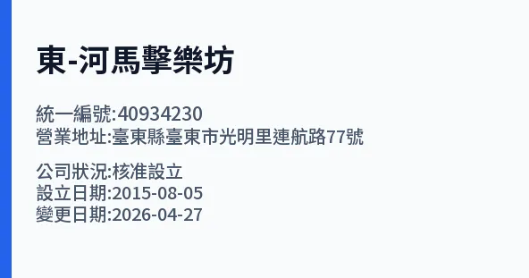 東-河馬擊樂坊的照片-統編 40934230(臺東縣) 公司登記資料與營業項目詳細圖表