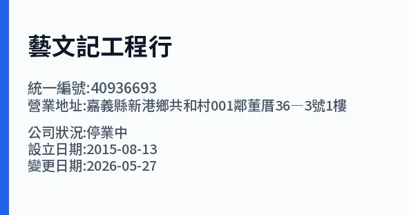 藝文記工程行的照片-統編 40936693(嘉義縣) 公司登記資料與營業項目詳細圖表