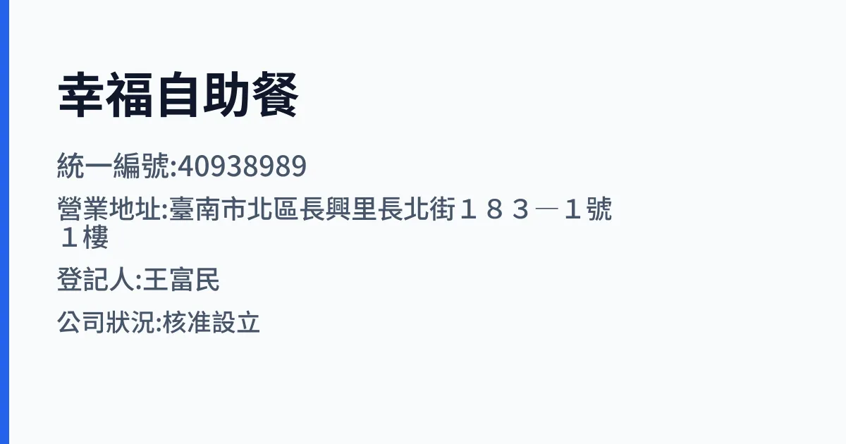 幸福自助餐 - 統編 40938989（臺南市） 公司登記資料與營業項目詳細圖表