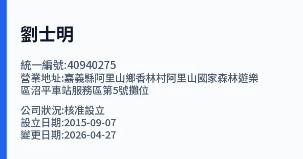 劉士明的照片-統編 40940275(嘉義縣) 公司登記資料與營業項目詳細圖表