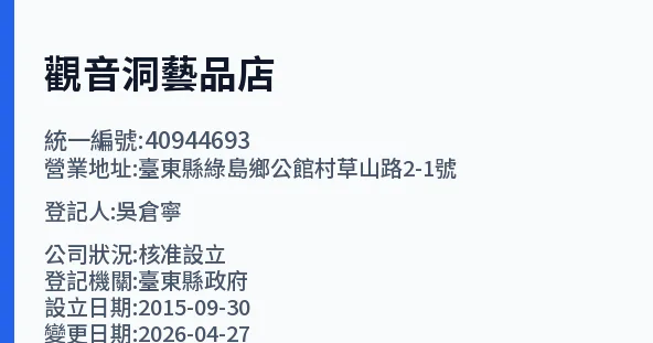 觀音洞藝品店的照片-統編 40944693(臺東縣) 公司登記資料與營業項目詳細圖表