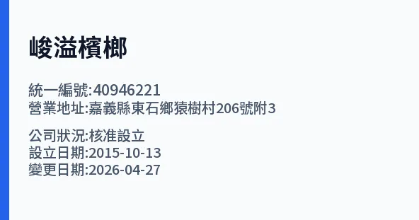 峻溢檳榔的照片-統編 40946221(嘉義縣) 公司登記資料與營業項目詳細圖表