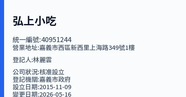 弘上小吃的照片-統編 40951244(嘉義市) 公司登記資料與營業項目詳細圖表