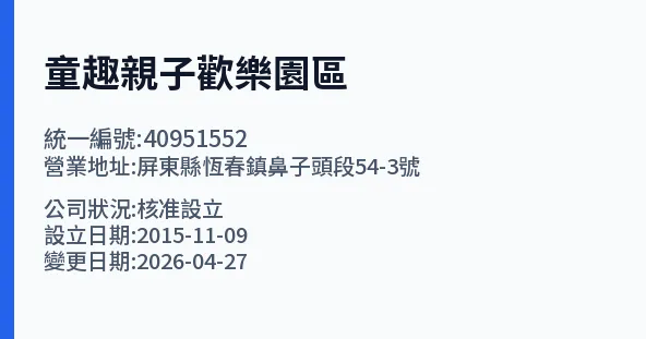 童趣親子歡樂園區的照片-統編 40951552(屏東縣) 公司登記資料與營業項目詳細圖表
