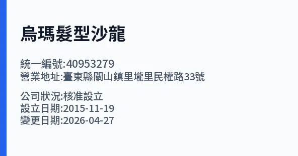 烏瑪髮型沙龍的照片-統編 40953279(臺東縣) 公司登記資料與營業項目詳細圖表