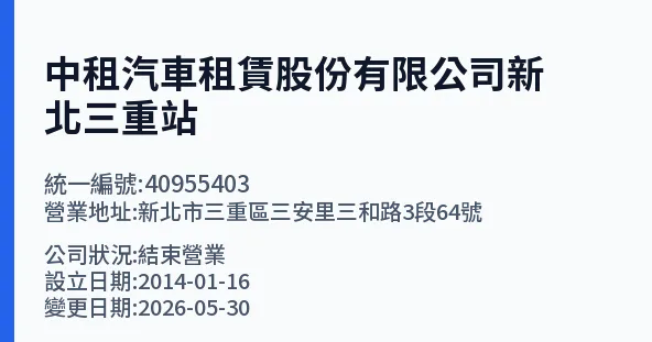 中租汽車租賃股份有限公司新北三重站的照片-統編 40955403(新北市) 公司登記資料與營業項目詳細圖表