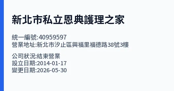 新北市私立恩典護理之家的照片-統編 40959597(新北市) 公司登記資料與營業項目詳細圖表