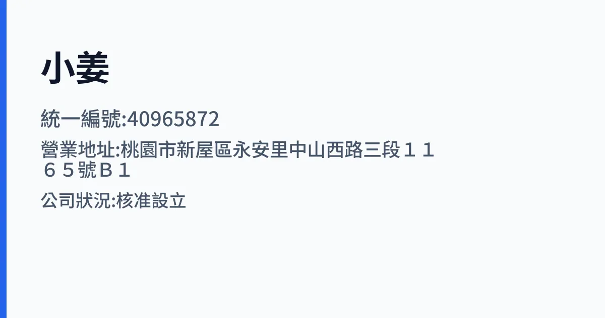 小姜 - 統編 40965872(桃園市) 公司登記資料與營業項目詳細圖表