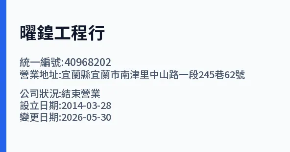 曜鍠工程行的照片-統編 40968202(宜蘭縣) 公司登記資料與營業項目詳細圖表