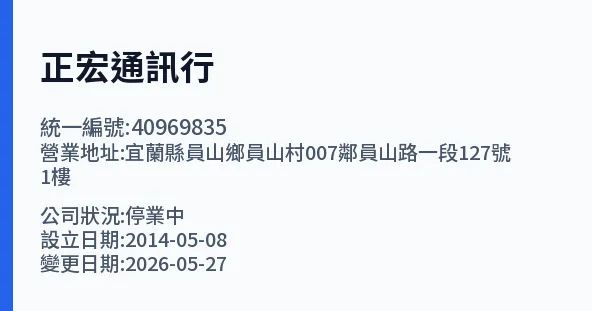 正宏通訊行的照片-統編 40969835(宜蘭縣) 公司登記資料與營業項目詳細圖表