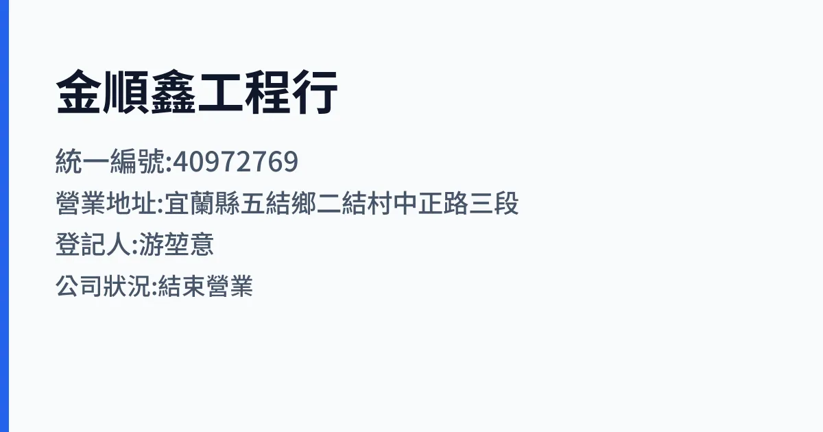金順鑫工程行 - 統編 40972769(宜蘭縣) 公司登記資料與營業項目詳細圖表
