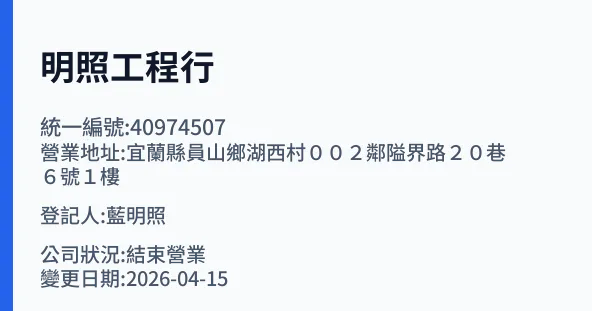 明照工程行的照片-統編 40974507(宜蘭縣) 公司登記資料與營業項目詳細圖表