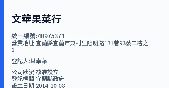 文華果菜行的照片-統編 40975371(宜蘭縣) 公司登記資料與營業項目詳細圖表