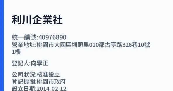 利川企業社的照片-統編 40976890(桃園市) 公司登記資料與營業項目詳細圖表