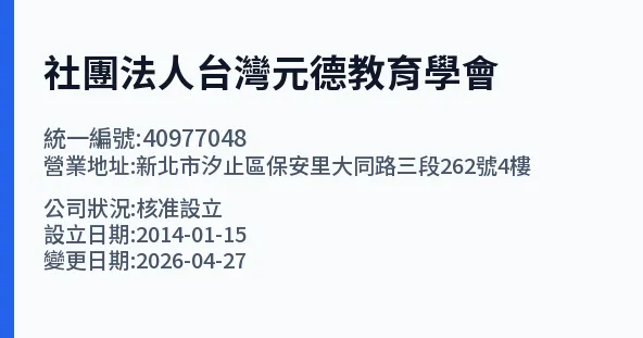 社團法人台灣元德教育學會的照片-統編 40977048(新北市) 公司登記資料與營業項目詳細圖表