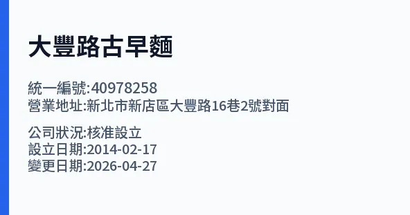 大豐路古早麵的照片-統編 40978258(新北市) 公司登記資料與營業項目詳細圖表