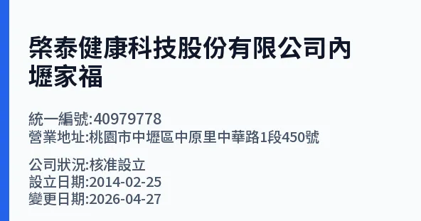 棨泰健康科技股份有限公司內壢家福的照片-統編 40979778(桃園市) 公司登記資料與營業項目詳細圖表