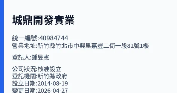 城鼎開發實業的照片-統編 40984744(新竹縣) 公司登記資料與營業項目詳細圖表