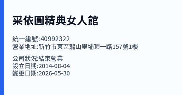 采依圓精典女人館的照片-統編 40992322(新竹市) 公司登記資料與營業項目詳細圖表