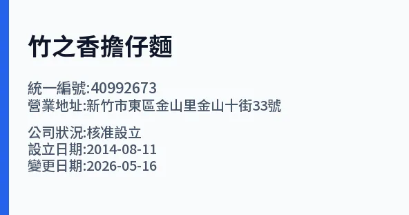 竹之香擔仔麵的照片-統編 40992673(新竹市) 公司登記資料與營業項目詳細圖表
