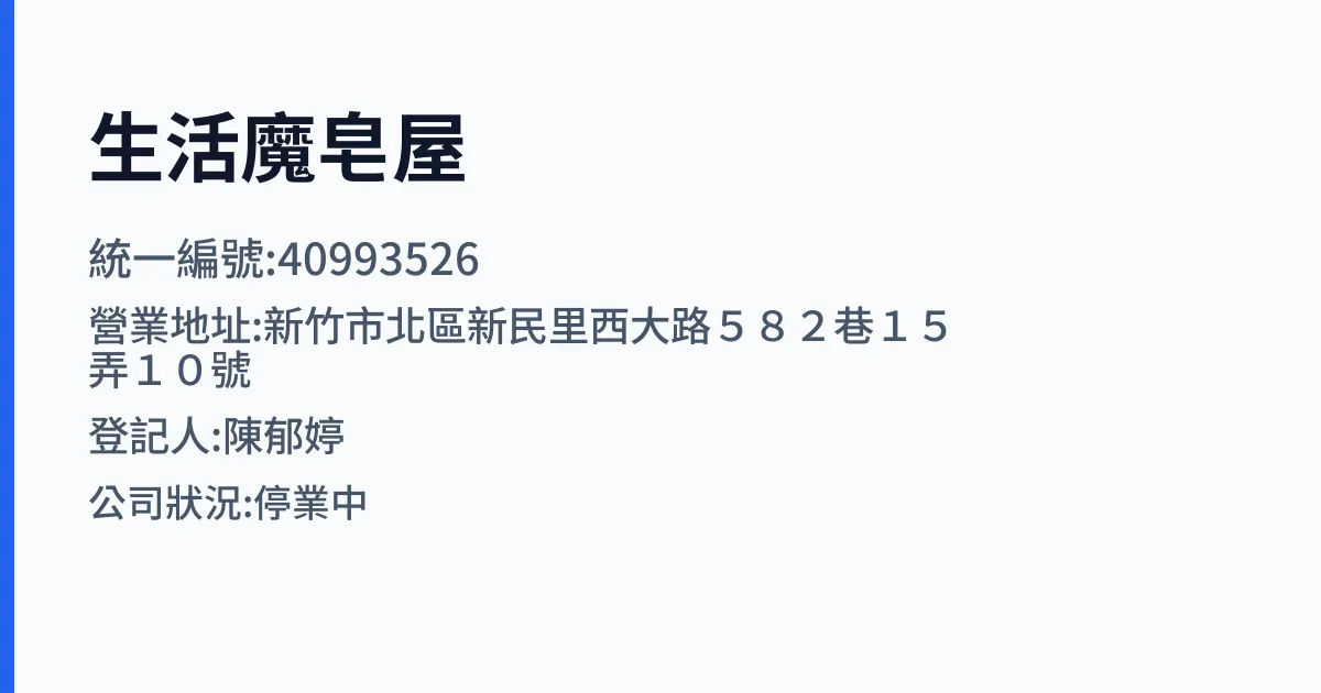 生活魔皂屋 - 統編 40993526(新竹市) 公司登記資料與營業項目詳細圖表