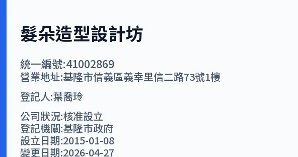 髮朵造型設計坊的照片-統編 41002869(基隆市) 公司登記資料與營業項目詳細圖表