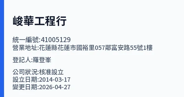 峻華工程行的照片-統編 41005129(花蓮縣) 公司登記資料與營業項目詳細圖表