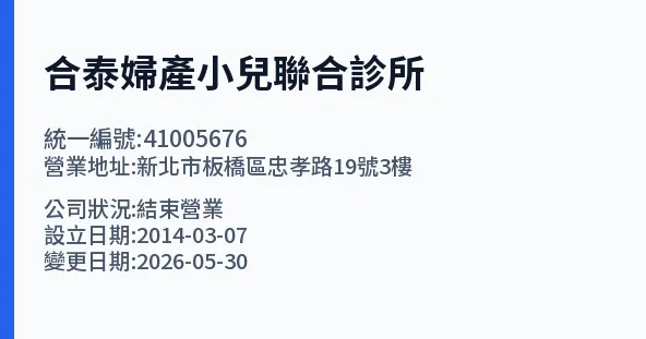 合泰婦產小兒聯合診所的照片-統編 41005676(新北市) 公司登記資料與營業項目詳細圖表
