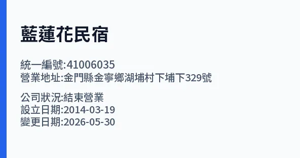 藍蓮花民宿的照片-統編 41006035(金門縣) 公司登記資料與營業項目詳細圖表