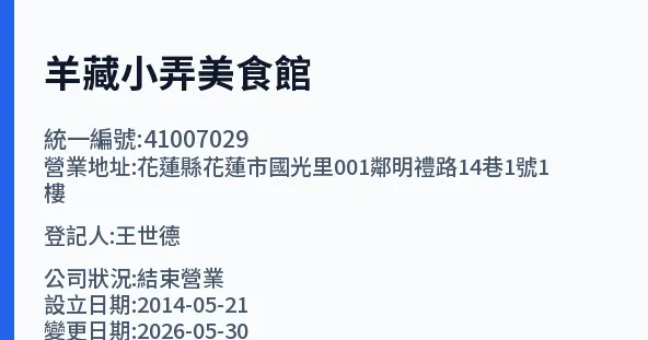 羊藏小弄美食館的照片-統編 41007029(花蓮縣) 公司登記資料與營業項目詳細圖表