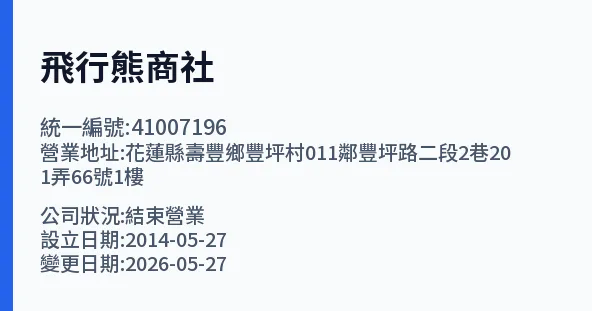 飛行熊商社的照片-統編 41007196(花蓮縣) 公司登記資料與營業項目詳細圖表