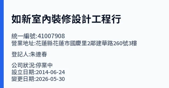 如新室內裝修設計工程行的照片-統編 41007908(花蓮縣) 公司登記資料與營業項目詳細圖表
