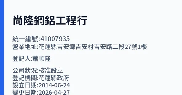 尚隆鋼鋁工程行的照片-統編 41007935(花蓮縣) 公司登記資料與營業項目詳細圖表