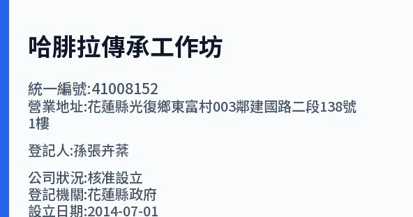 哈腓拉傳承工作坊的照片-統編 41008152(花蓮縣) 公司登記資料與營業項目詳細圖表