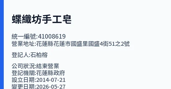 蝶織坊手工皂的照片-統編 41008619(花蓮縣) 公司登記資料與營業項目詳細圖表