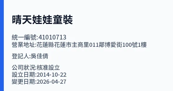 晴天娃娃童裝的照片-統編 41010713(花蓮縣) 公司登記資料與營業項目詳細圖表
