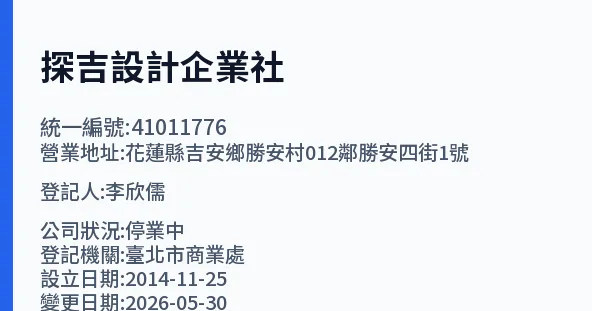 探吉設計企業社的照片-統編 41011776(花蓮縣) 公司登記資料與營業項目詳細圖表