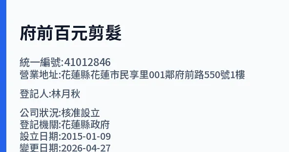府前百元剪髮的照片-統編 41012846(花蓮縣) 公司登記資料與營業項目詳細圖表