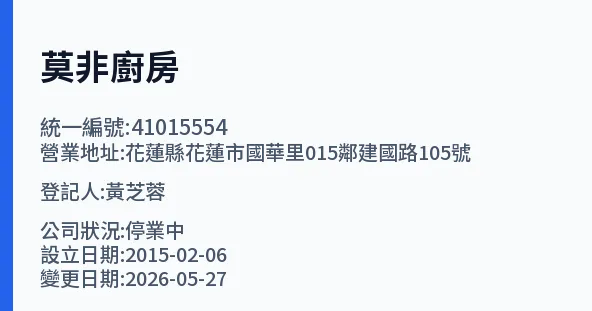 莫非廚房的照片-統編 41015554(花蓮縣) 公司登記資料與營業項目詳細圖表