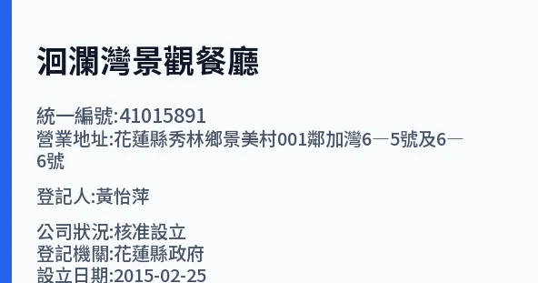 洄瀾灣景觀餐廳的照片-統編 41015891(花蓮縣) 公司登記資料與營業項目詳細圖表
