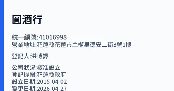 圓酒行的照片-統編 41016998(花蓮縣) 公司登記資料與營業項目詳細圖表