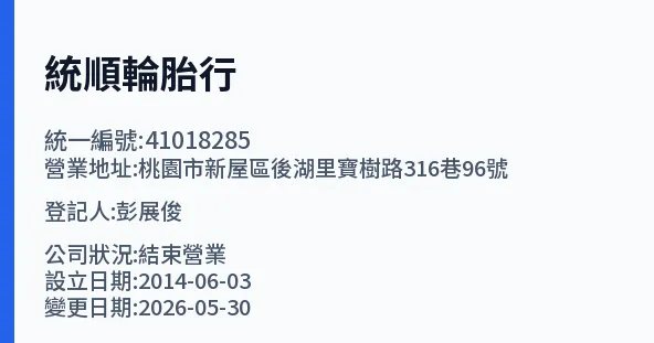 統順輪胎行的照片-統編 41018285(桃園市) 公司登記資料與營業項目詳細圖表