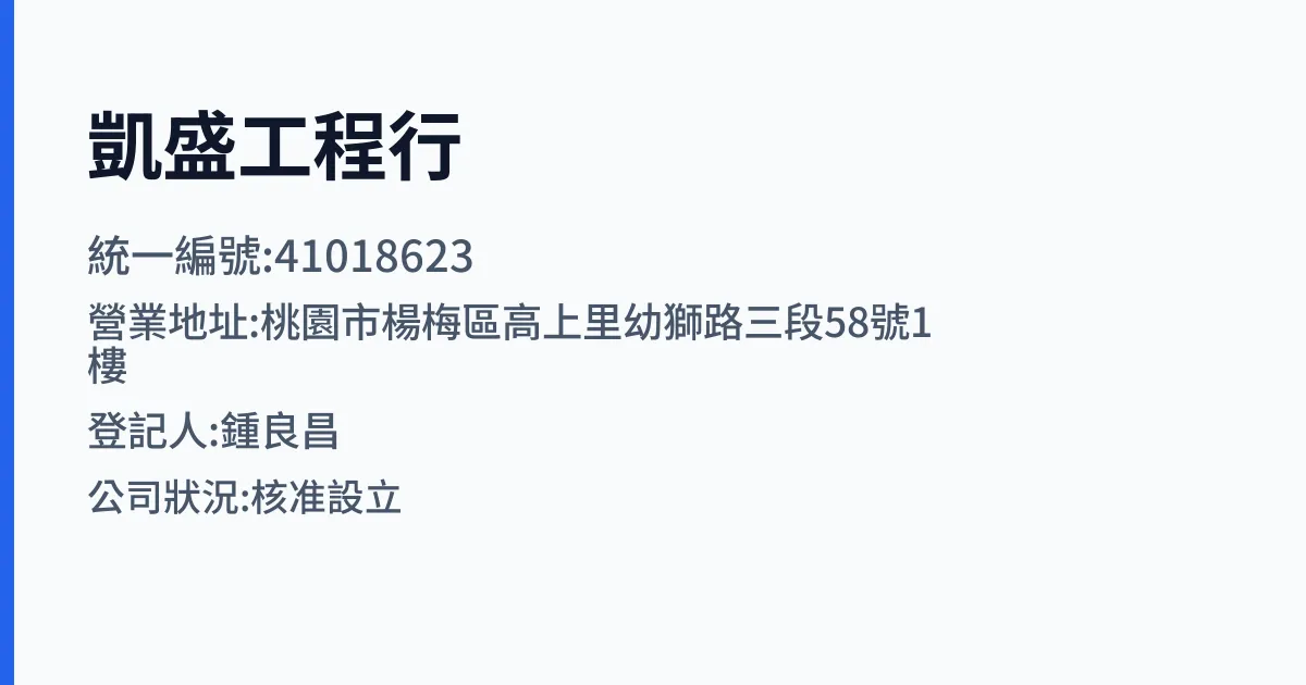 凱盛工程行 - 統編 41018623(桃園市) 公司登記資料與營業項目詳細圖表