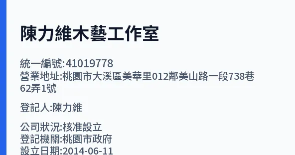 陳力維木藝工作室的照片-統編 41019778(桃園市) 公司登記資料與營業項目詳細圖表