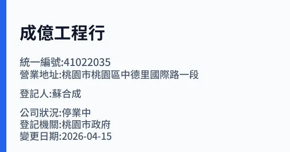 成億工程行的照片-統編 41022035(桃園市) 公司登記資料與營業項目詳細圖表